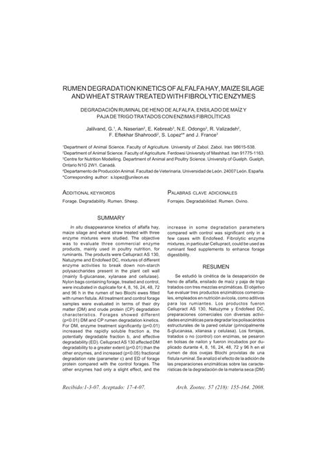 Pdf Rumen Degradation Kinetics Of Alfalfa Hay Maize Silage And Wheat Straw Treated With