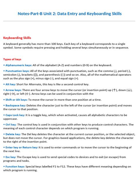 9 Notes For Data Entry And Keyboarding Skill Pdf Computer Keyboard Text