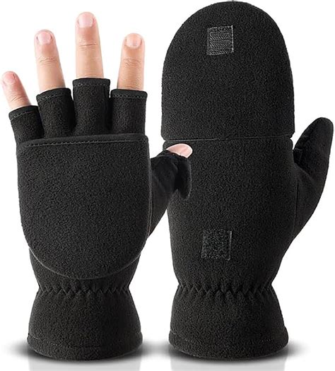 Winter Gloves Fingerless Convertible Mittens Thermal Polar Fleece