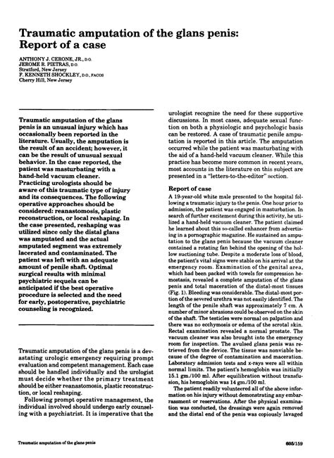 Traumatic Amputation Of The Glans Penis Report Of A Case Docslib