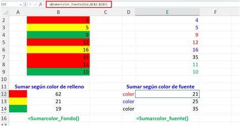 Sumar Según Color Fórmula Personalizada Excel Negocios