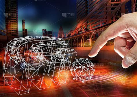 物联网 Iot 和金融科技概念。wifi图标，手指触摸图标，城市夜晚时间抽象背景，copyspace