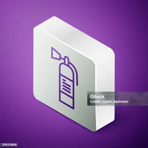 보라색 배경에 격리 된 등색 선 소화기 아이콘 실버 스퀘어 버튼 벡터 가연성에 대한 스톡 벡터 아트 및 기타 이미지 가연성 구조 긴급 표시 Istock