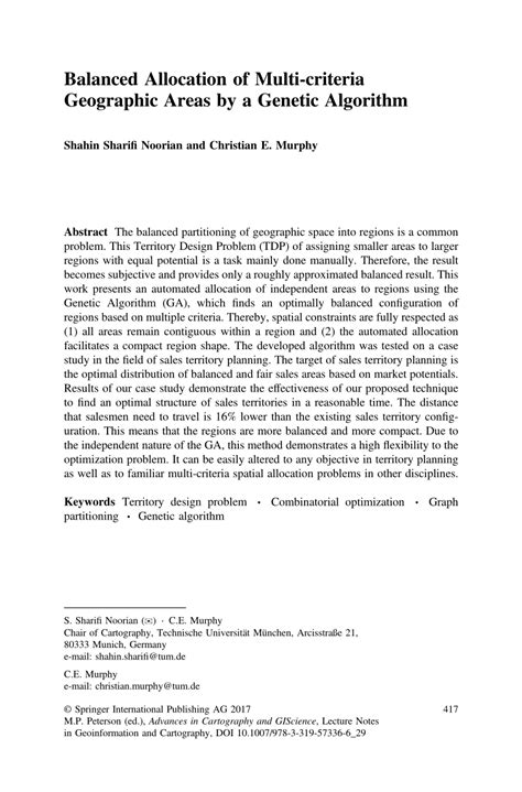 Pdf Balanced Allocation Of Multi Criteria Geographic Areas By A Genetic Algorithm