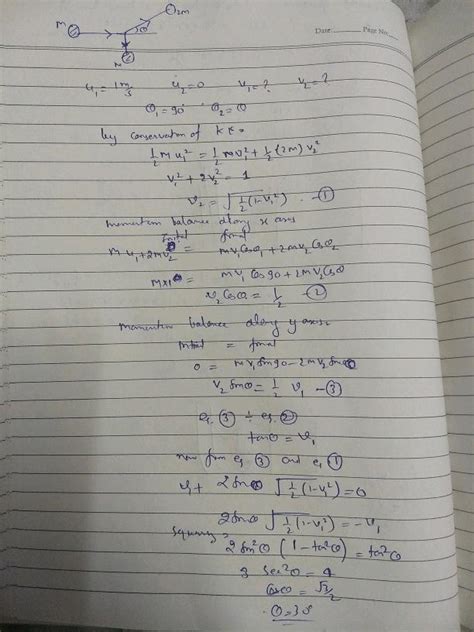 a particle of mass m moving with velocity 1 m s collides perfectly