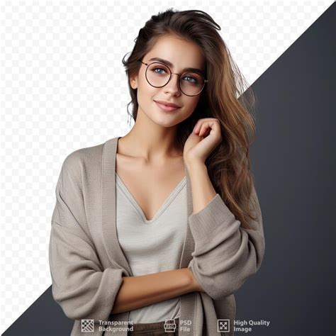 Uma garota de óculos e um suéter com armação preta PSD Premium