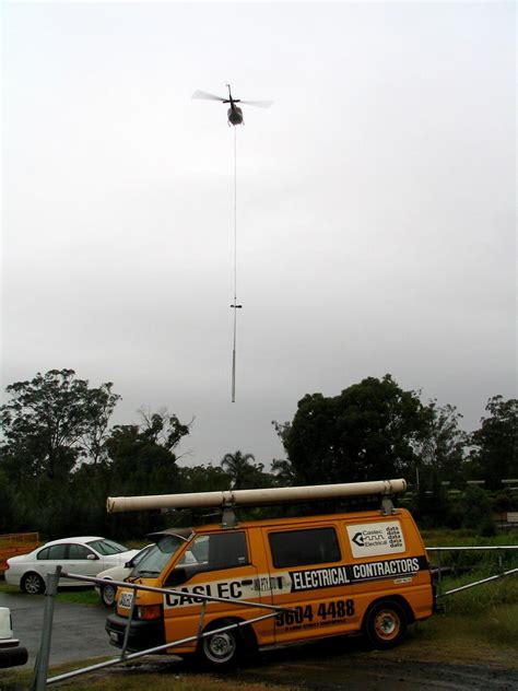Helicopter Lifting Of Tapered Tilt Lighting Columns Caslec Electrical Contractors