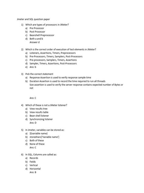 Jmeter And Sql Question Paper Pdf