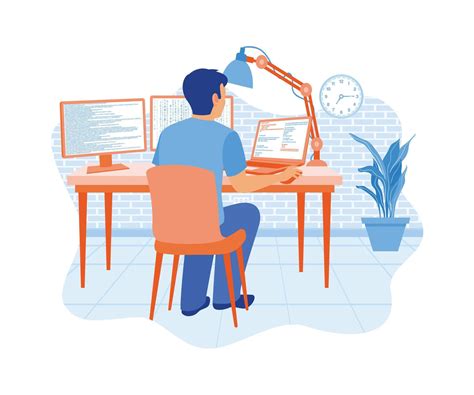 Programmers Work On Dual Screen Computers And Laptops Develop Programming And Coding Technology