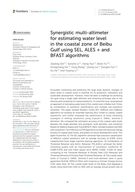 Pdf Synergistic Multi Altimeter For Estimating Water Level In The Coastal Zone Of Beibu Gulf