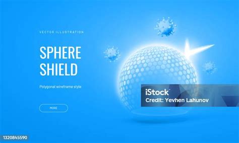 파란색 배경에 돔 쉴드 기하학적 벡터 일러스트레이션 추상적인 빛나는 스타일로 보호를 위한 버블 쉴드 미래지향적 랜딩 페이지 및 기술 스타일의 커버 3차원 형태에 대한 스톡