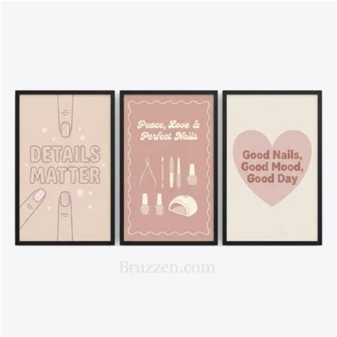 Minimalist Pink Nail Quote Salon Wall Art Print Trio Bruzzen