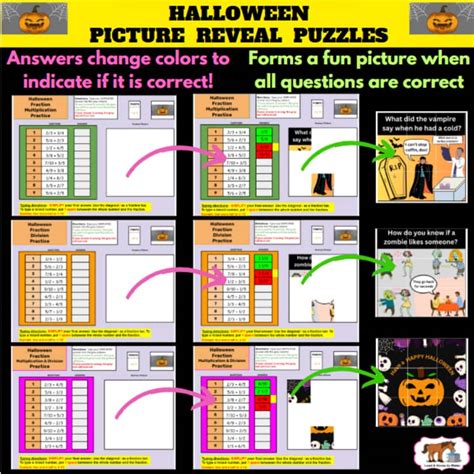 Multiply Divide Fractions Self Checking Picture Reveal 3 Halloween Activities