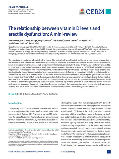 Pdf The Relationship Between Vitamin D Levels And Erectile Dysfunction A Mini Review