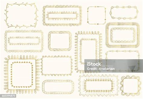 화려한 골드 프레임의 집합입니다 손으로 그린 잉크 테두리 골든 벡터 일러스트입니다 절연 0명에 대한 스톡 벡터 아트 및 기타 이미지 Istock