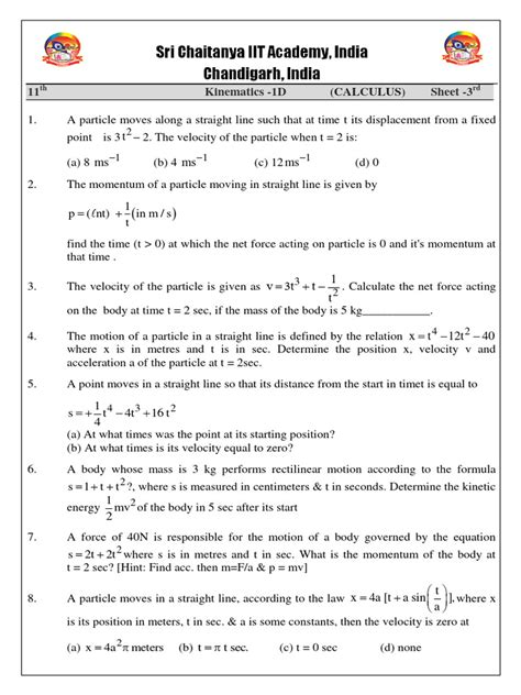 11th Kinematic 1d Calculus 3 Pdf Velocity Acceleration