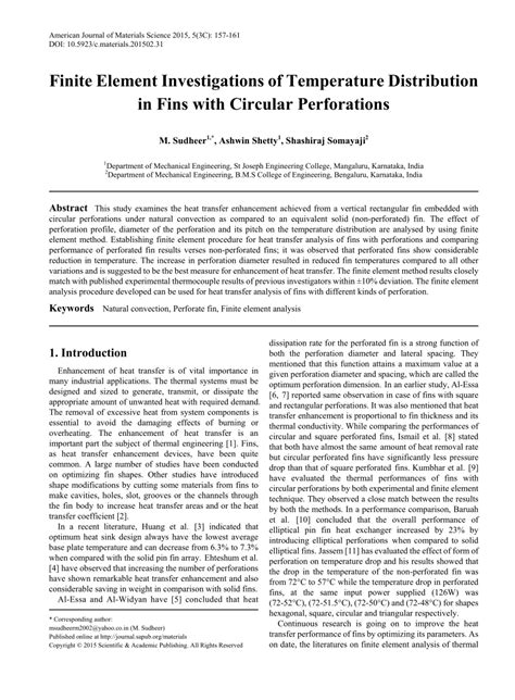 Pdf Finite Element Investigations Of Temperature Distribution In Fins