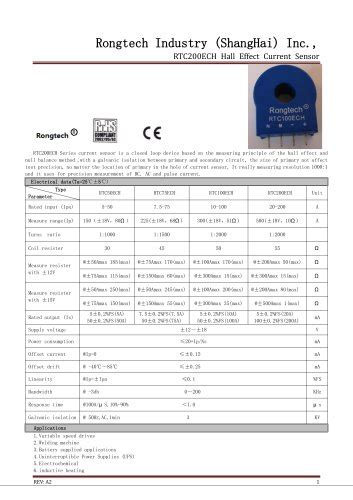 RTO B Open Loop Current Sensor Rongtech Industry Shanghai Inc PDF Catalogs Technical