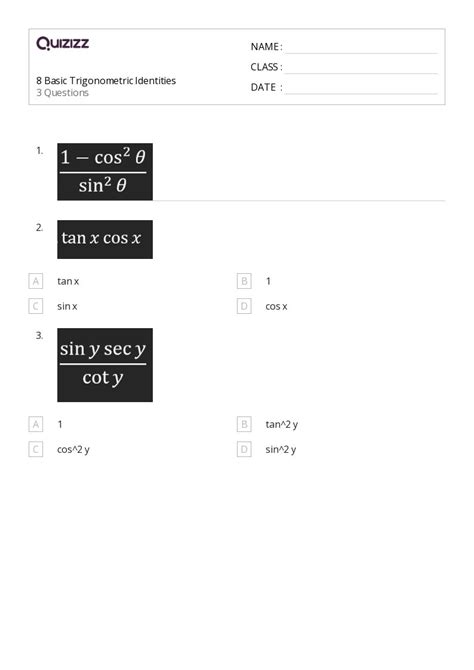 50 Trigonometric Identities Worksheets For 9th Class On Quizizz Free