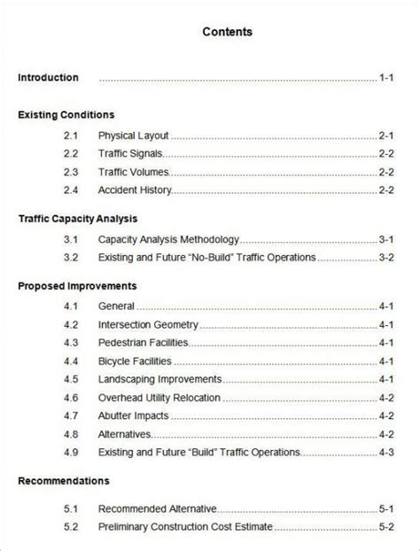 Editable Tabular Report Template Doc Example Table Of Contents