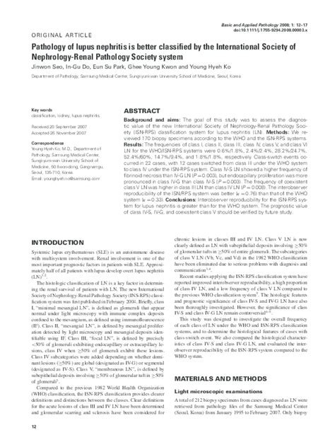 Pdf Pathology Of Lupus Nephritis Is Better Classified By The International Society Of