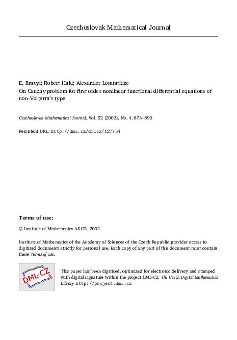 Pdf On Cauchy Problem For First Order Nonlinear Functional Differential Equations Of Non