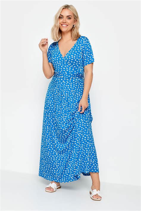 Yours Plus Size Blue Ditsy Floral Print Maxi Wrap Dress Yours Clothing