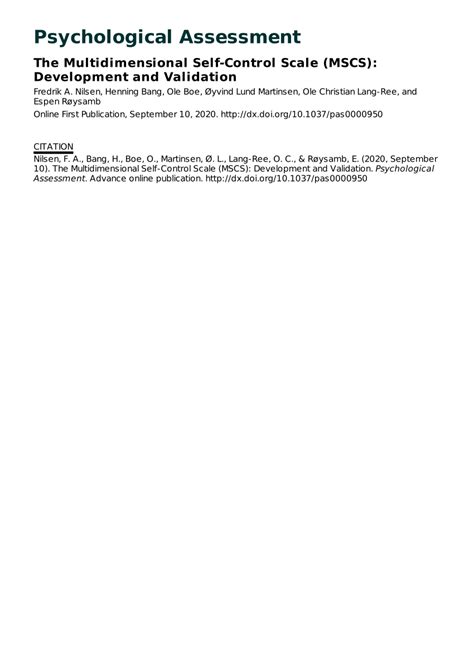 pdf the multidimensional self control scale mscs development and