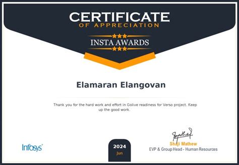 Elamaran E On Linkedin Infosys Instaaward