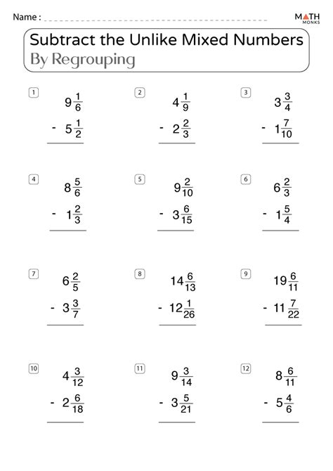Subtracting Fractions Worksheets Math Monks