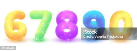 컬러 3d 문자 세트 패턴이 있는 숫자입니다 흰색 배경에 벡터 그림입니다 엽서 배너 광고 광고 축하 포스터 카드 휴일 장식에 대한 서명 및 Simbols 0명에 대한 스톡
