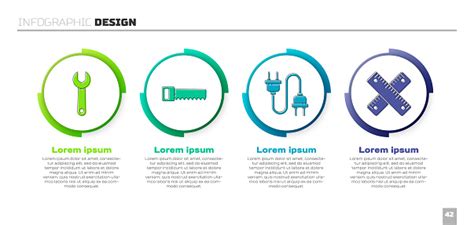 렌치 스패너 핸드 톱 전기 플러그 및 교차 된 통치자를 설정합니다 비즈니스 인포그래픽 템플릿입니다 벡터 건설 산업에 대한 스톡