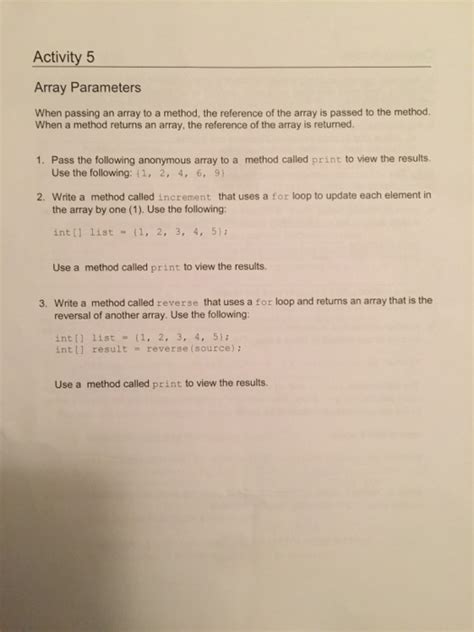 Solved Activity 5 Array Parameters When Passing An Array To