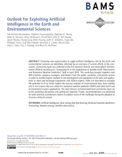 Pdf Outlook For Exploiting Artificial Intelligence In The Earth And Environmental Sciences