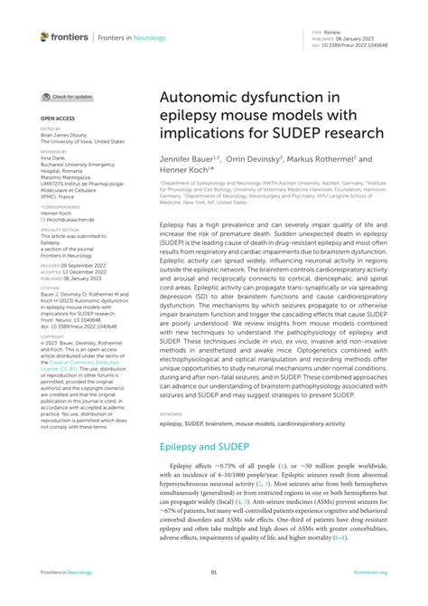 Pdf Autonomic Dysfunction In Epilepsy Mouse Models With Implications