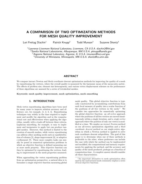 Pdf A Comparison Of Two Optimization Methods For Mesh Quality Improvement