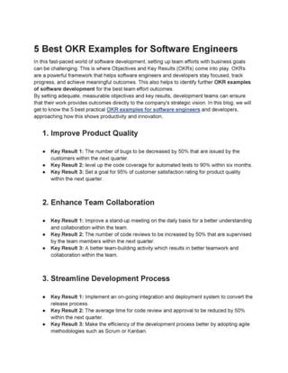 Okr Examples For Software Development Team PDF
