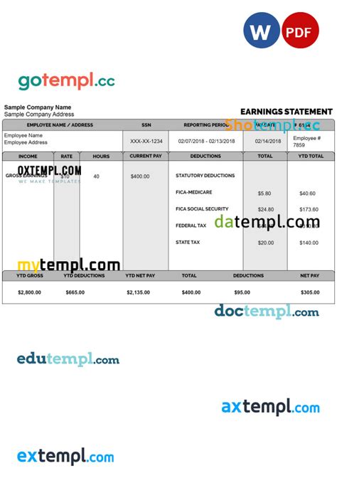 EMPLOYEE Gross Earnings Statement Fake Template In Word And PDF Format Faketemplate Ru