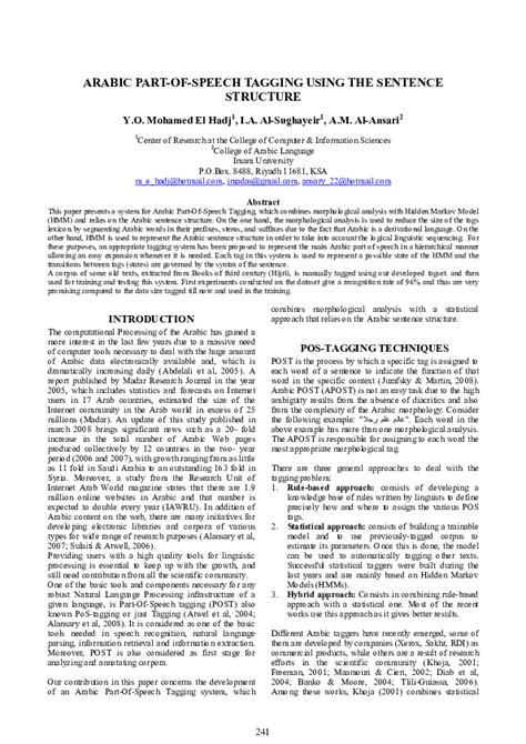 Pdf Arabic Part Of Speech Tagging Using The Sentence Structure