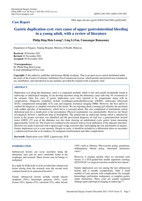 Pdf Gastric Duplication Cyst Rare Cause Of Upper Gastrointestinal Bleeding In A Young Adult