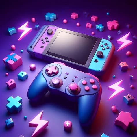 Video Game Controller And Many Gaming Icon In Violet Background