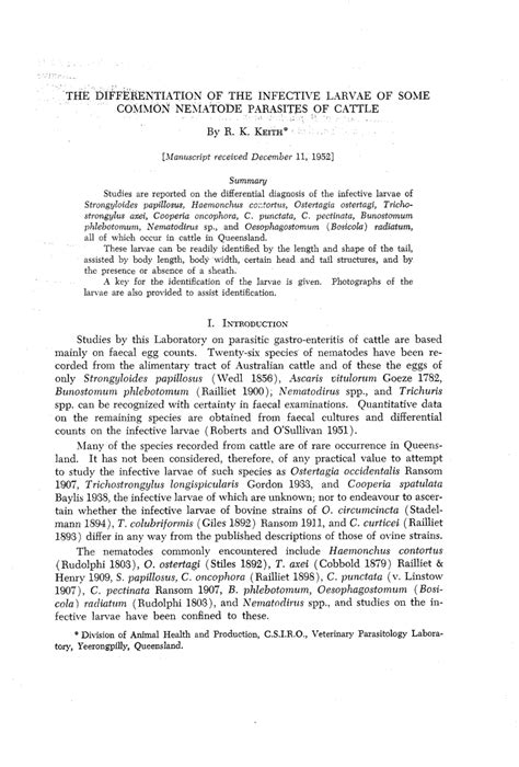The Differentiation Of The Infective Larvae Of Some Common Nematode