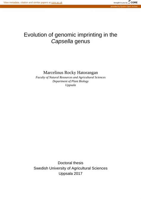 Pdf Evolution Of Genomic Imprinting In The Capsella Genus Dokumentips