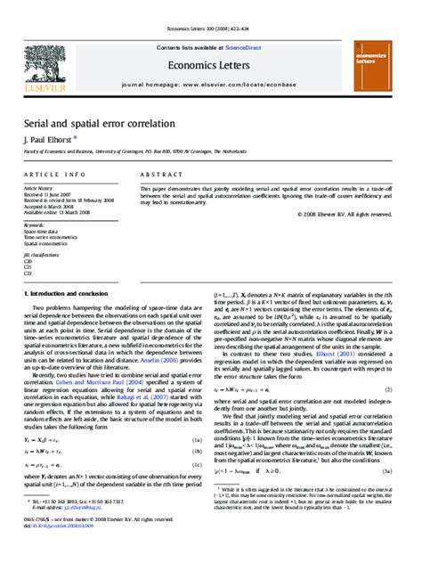 Pdf Serial And Spatial Error Correlation