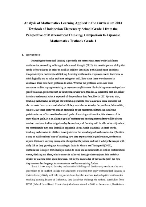 doc analysis of mathematics learning applied in the curriculum 2013