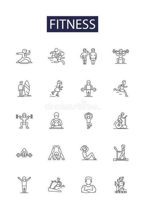 Fitness Line Vector Icons And Signs Exercise Training Exercise Endurance Strength Workout