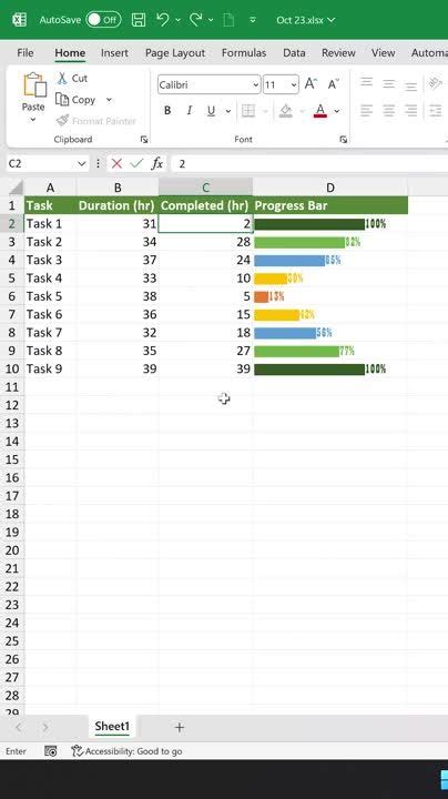 Excel Tips Create Progress Bar In Excel Spreadsheet