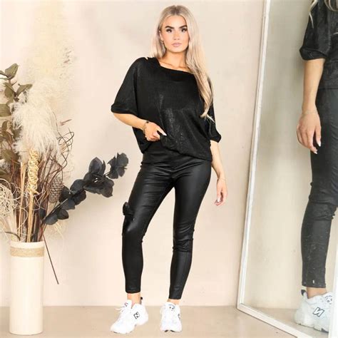 Womens Black Faux Leather Slim Fit Bodycon Trousers With Back Pockets