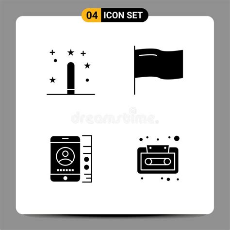 Universal Icon Symbols Group Of 4 Modern Solid Glyphs Of Coding Cell Magic Flag Phone Stock