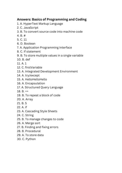 30 Quiz Questions — Basics Of Programming And Coding Computer Science